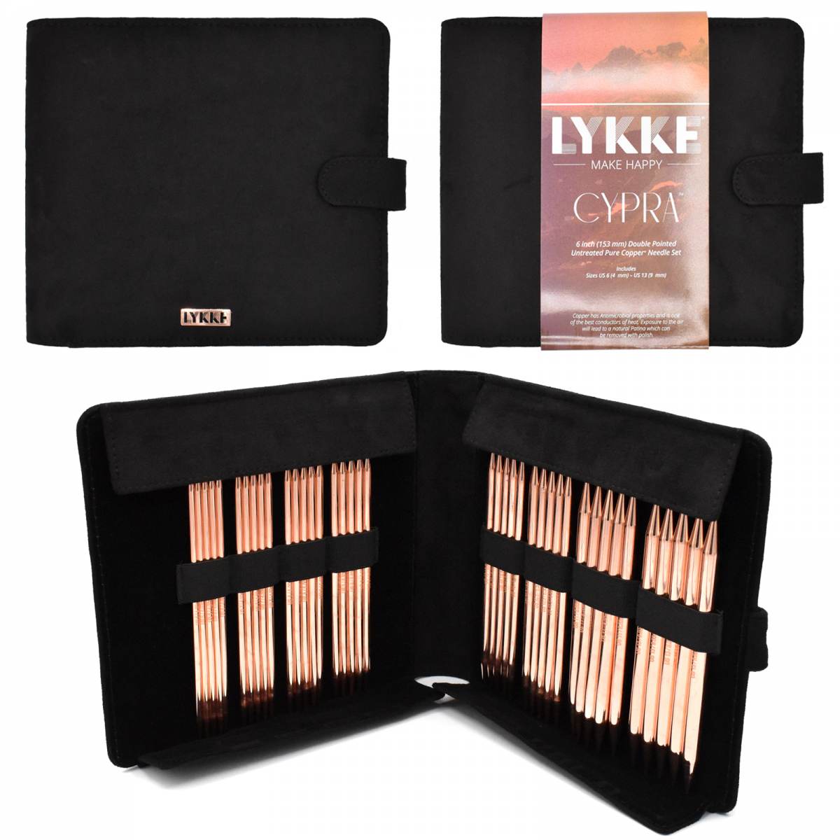 LYKKE Cypra 15cm (6") Large Double Pointed Needle Set - Black Suede ...