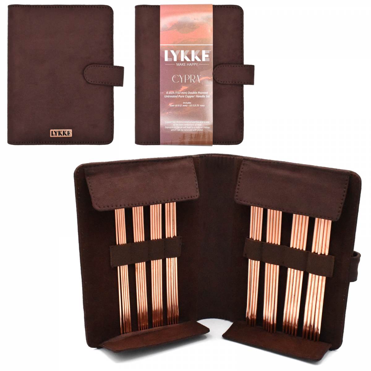 LYKKE Cypra 15cm (6") Small Double Pointed Needle Set - Brown Suede ...