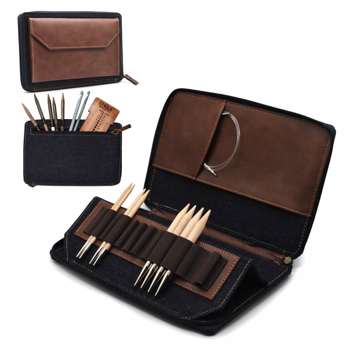 LYKKE Oxford - Denim & Vegan Leather Large Interchangeable Needle Case ...